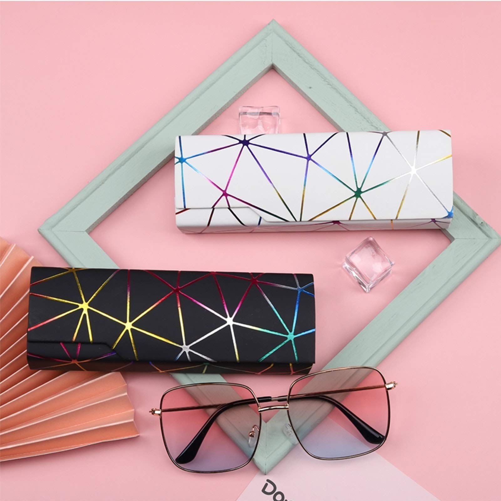 Abwuulq- lattice dazzling glasses case,Portable protective case for glasses,Fashion glasses rigid cover,unisex… (black)