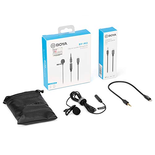BOYA Lavalier Lightning Microphone for iOS iPhone 11 Vlog, 20 ft/6m by-M2 Lapel Universal Mic with Lightning Plug Adapter for iPhone 11 10 X 8 7 MAC YouTube Video Facebook Live