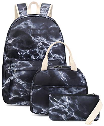 Bluboon School Backpack Teens Girls Boys Kids School Bags Bookbag with Lunch bag pencil pouch (Black)