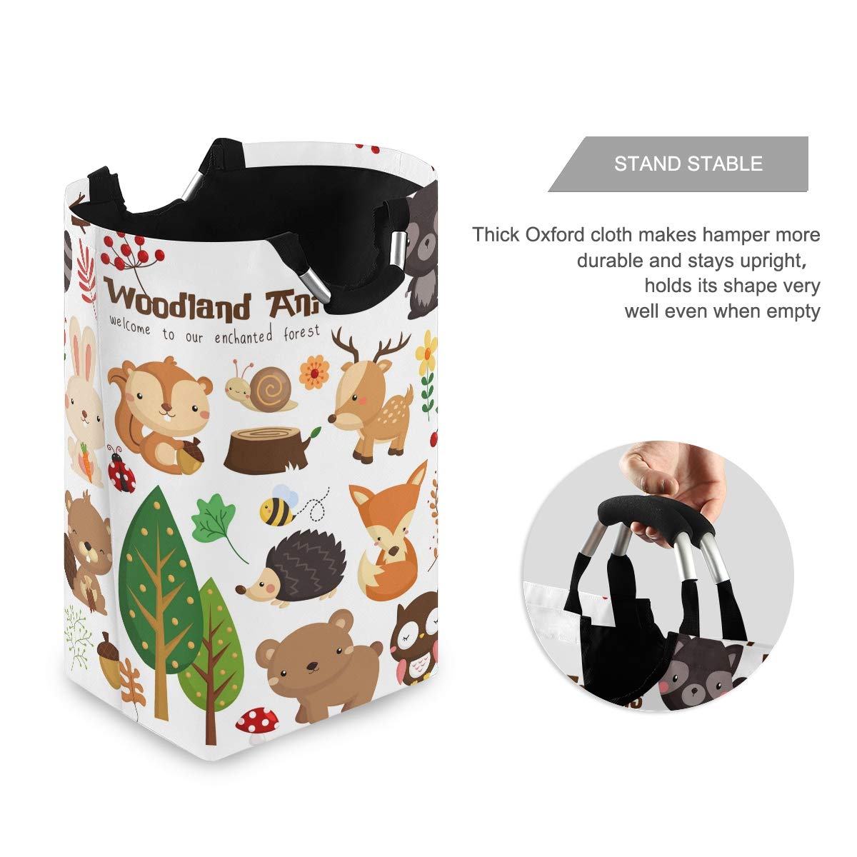 OREZI Woodland Animal Laudry Hamper,Waterproof and Foldable Laundry Bag for Storage Dirty Clothes Toys in Bedroom,Bathroom Dorm Room