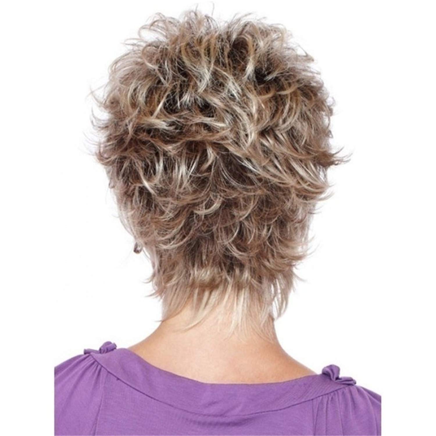 Short Fluffy Wigs Heat Resistant Synthetic Fiber Hair Extension Replacement Wig Pixie Cut Human Hair Mixed Hair Wig (Gray Gold,One Size)