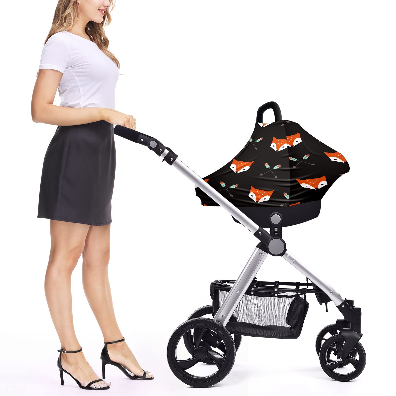 Baby Car Seat Stroller Covers Feather Arrows and Fox Nursing Cover Breastfeeding Scarf Soft Breathable Stretchy Infant Car Canopy Coverage Carseat Cover for Boys and Girls Multi Use