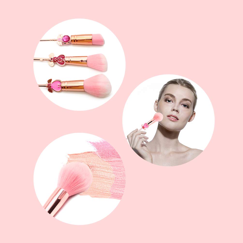 KUASU Sailormoon Makeup Brush Set w/Pouch - Rose Gold Cosmetic Brushes With Sailormoon Gems (MJ155)γ