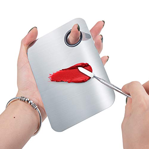 ALIOBC Makeup Mixing Palette, Upgrad Stainless Steel Metal Mixing Tray with Spatula Artist Tool for Mixing Foundation Nail-Art
