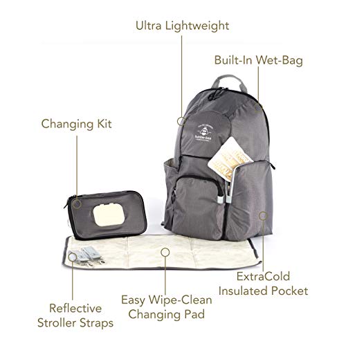 Humble-Bee Free Spirit Backpack Diaper Bag - Removeable Changing Pad - Wipes Case - Durable and Stylish - Water-Repellant (Pebble)