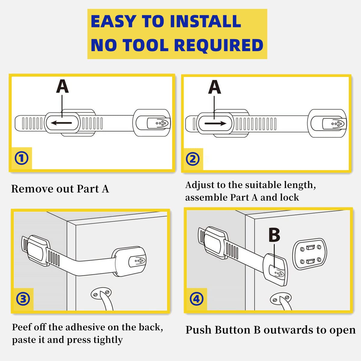 6 Pack Child Safety Strap Locks | Lerkumey Adjustable Baby Locks for Fridge, Cabinets, Drawers, Dishwasher, Toilet | Easy Installation | No Drilling Required (White)