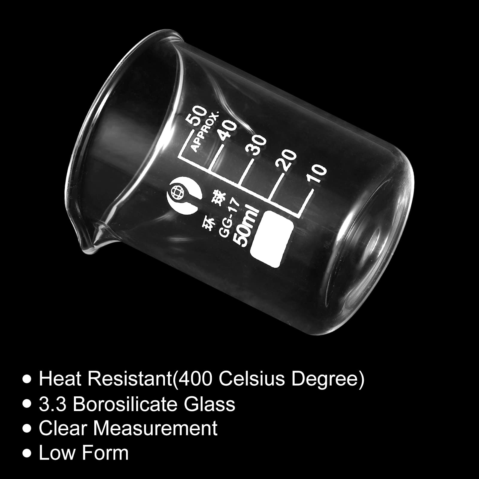 PATIKIL 3Pcs 50ml Low Form Glass Beaker, 3.3 Borosilicate Glass Graduated Printed Scale Measuring Cups with Spout for Kitchen Lab Liquids
