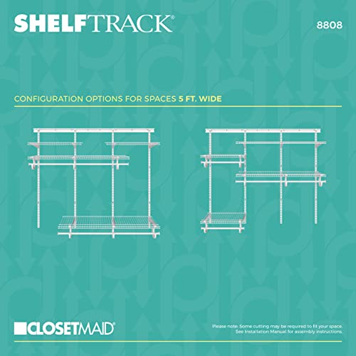 ClosetMaid ShelfTrack Wire Closet Organizer System, Adjustable from 4 to 6 Ft., With Shelves, Clothes Rods, Hardware, Durable Steel, White