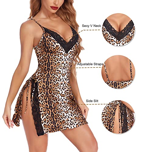 Avidlove Leopard Negligee Lingerie Sexy Babydoll Nightgown Lace Chemise Sleepwear(Leopard-Coffee,XL)