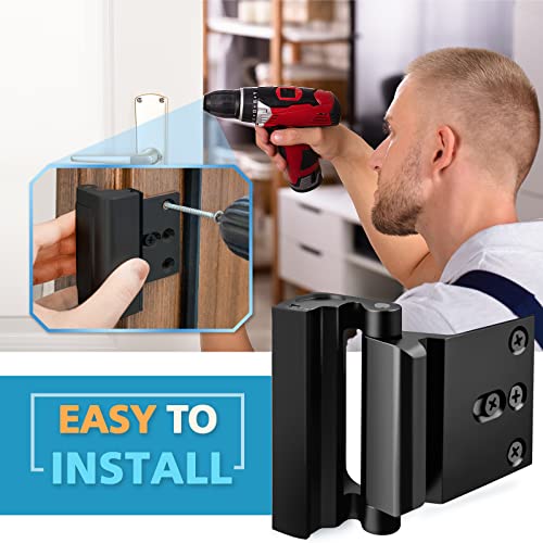 Home Security Door Lock, Upgrade Easy Open Childproof Door Reinforcement Lock with 3" Stop Withstand 800 lbs for Inward Swinging Door, Add Extra Lock to Defend Your Home Safe (Black)