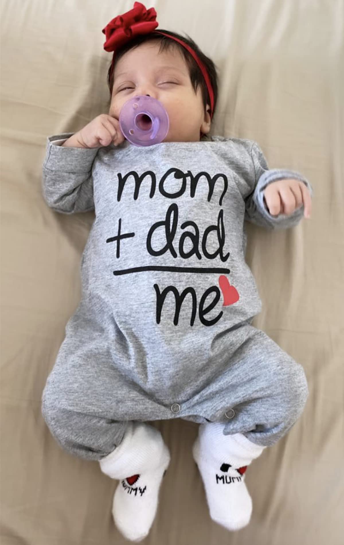 Derouetkia Baby Boys Girls Romper Letter Mom Plus Dad Equal Me Jumpsuit (0-3 Months) Gray