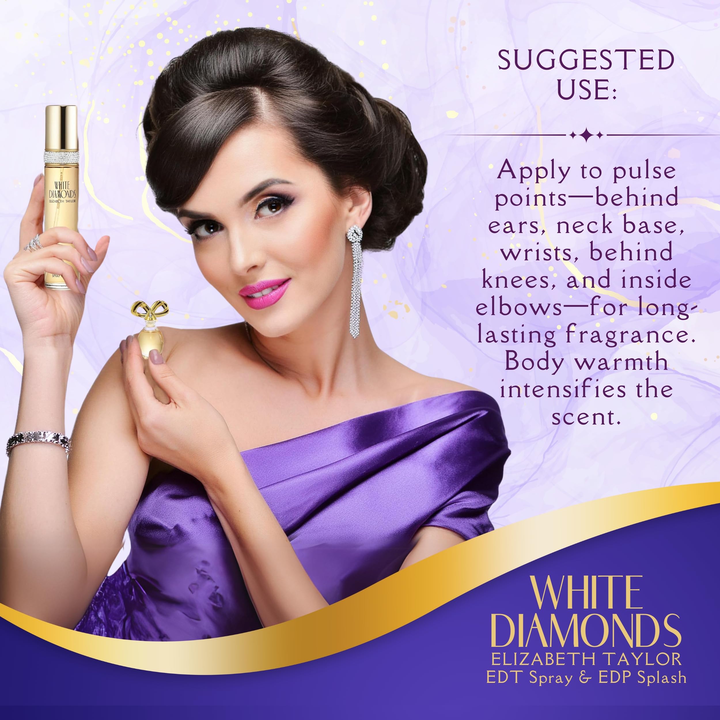 Elizabeth Taylor White Diamonds Perfume for Women EDT 4 Piece Gift Set 1.7 Ounce