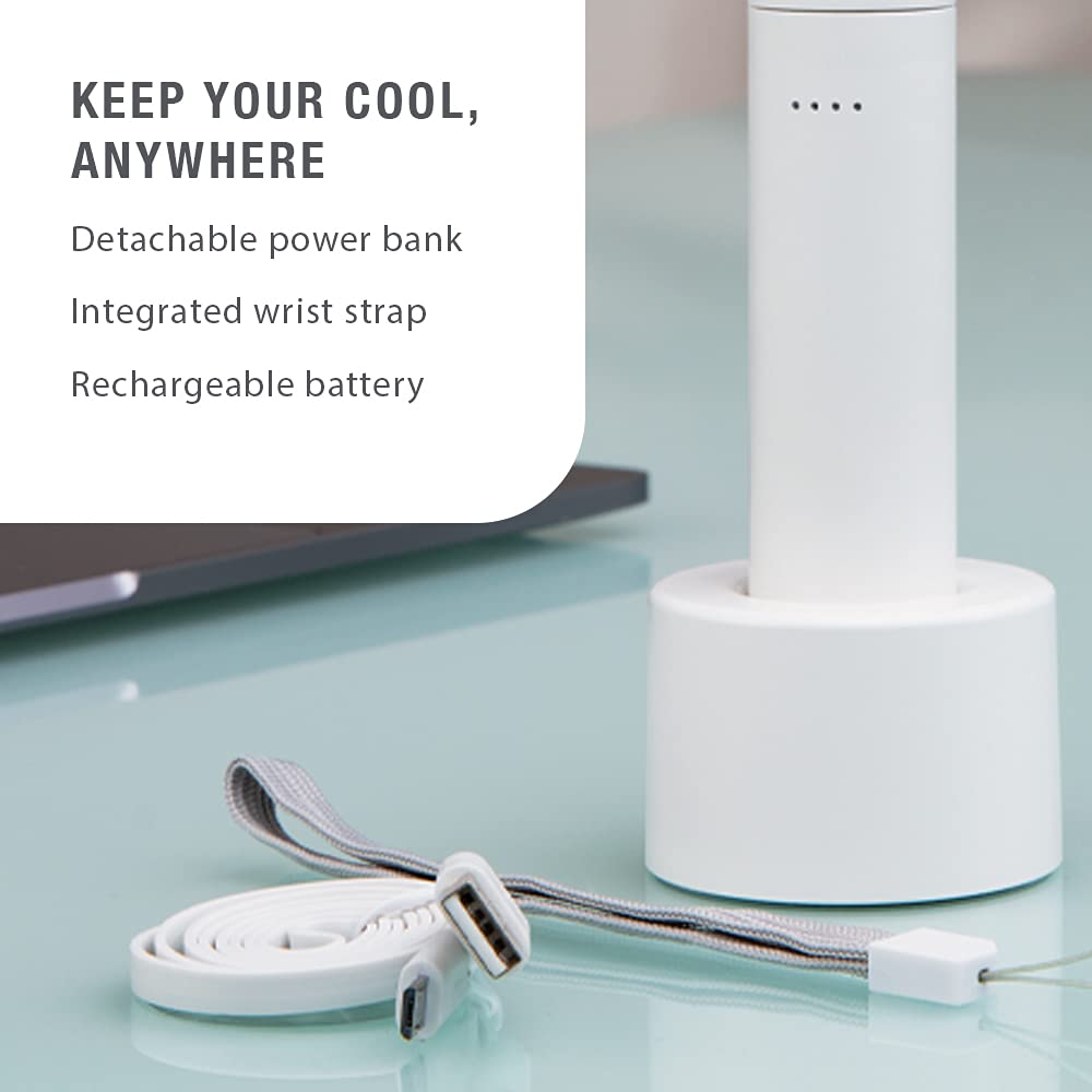 Brookstone Portable Mini Personal Fan with Power Bank | USB Rechargeable 2600mAh Battery | Handheld Desk Fan | Whisper Quiet 5-Speed