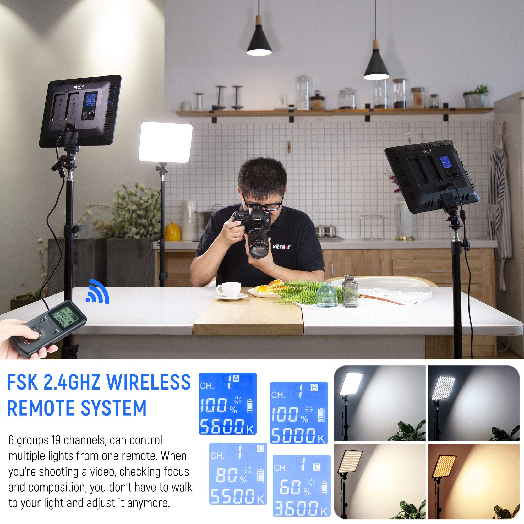 VILTROX 2 Packs LED Video Light kit with Light Stand and Wireless Remote, 30W/2450Lux Dimmable 3300K-5600K LED Panel Lights CRI 95+ for Photography Video Portrait Conference Vlog Streaming(VL-200T)