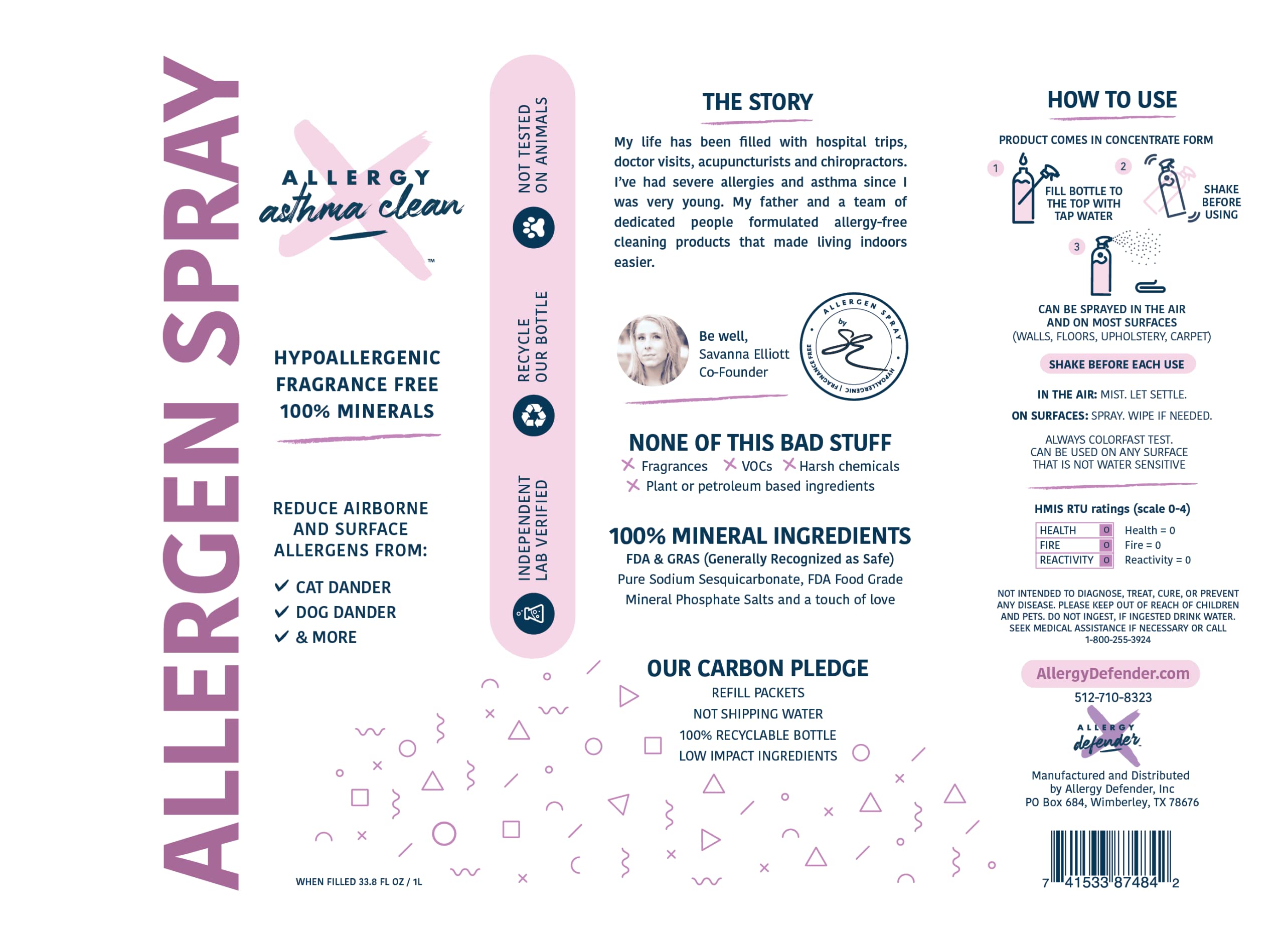 Allergy Asthma Clean Allergen Spray, Pets, Dust Allergies & More, Air & Surface Control, Just Add Water, Bottle, Over 33oz