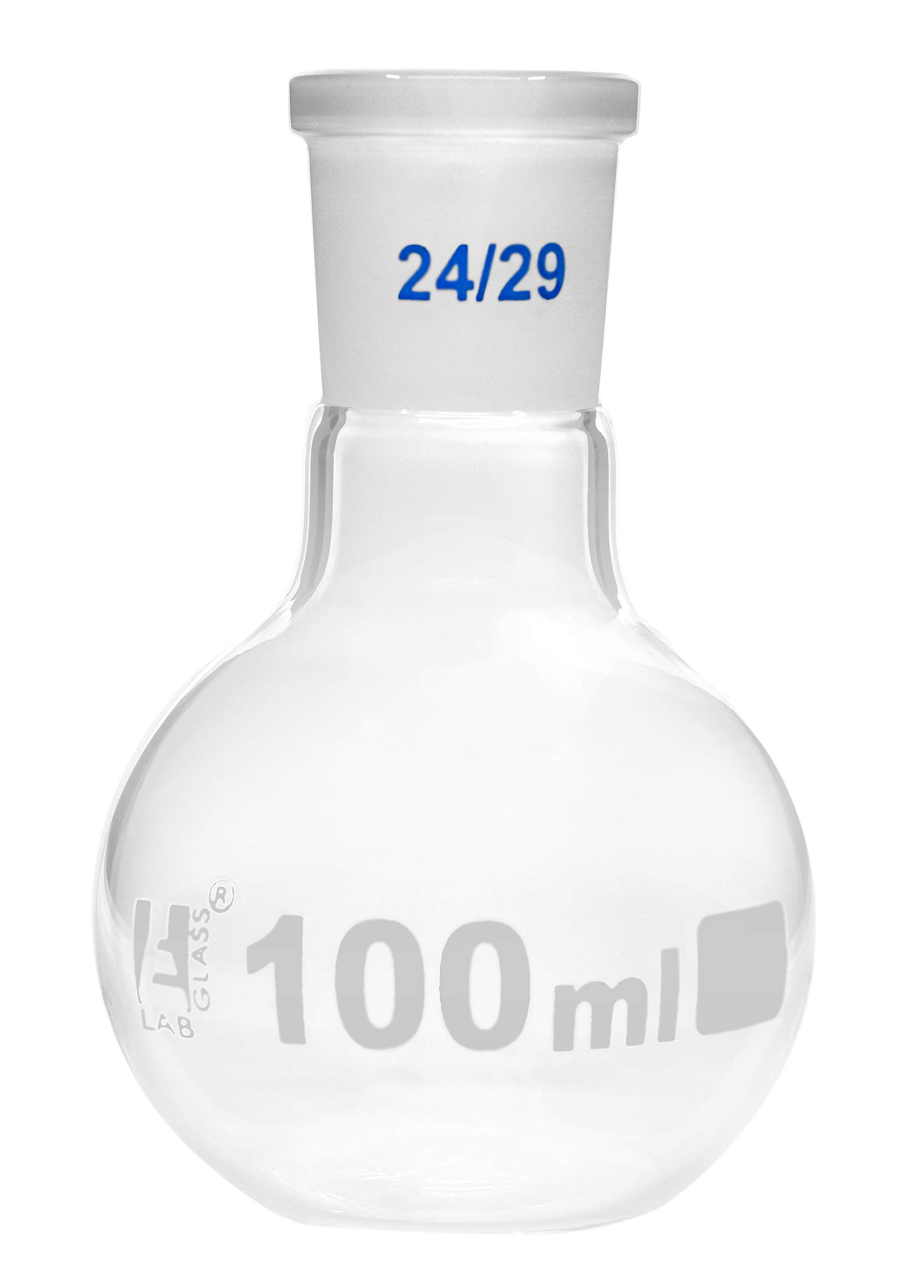 EISCO Florence Boiling Flask, 100ml - 24/29 Joint, Interchangeable - Borosilicate Glass - Flat Bottom, Short Neck
