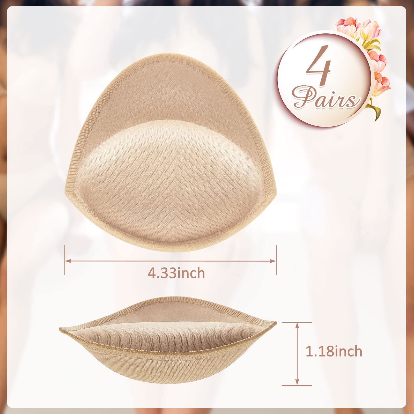 4 Pairs Push up Bra Inserts Breast Enhancer Cups Bra Pad Inserts Sewn Edges Bra Replacement Pad Sew in Bra Cups Sports (Beige)