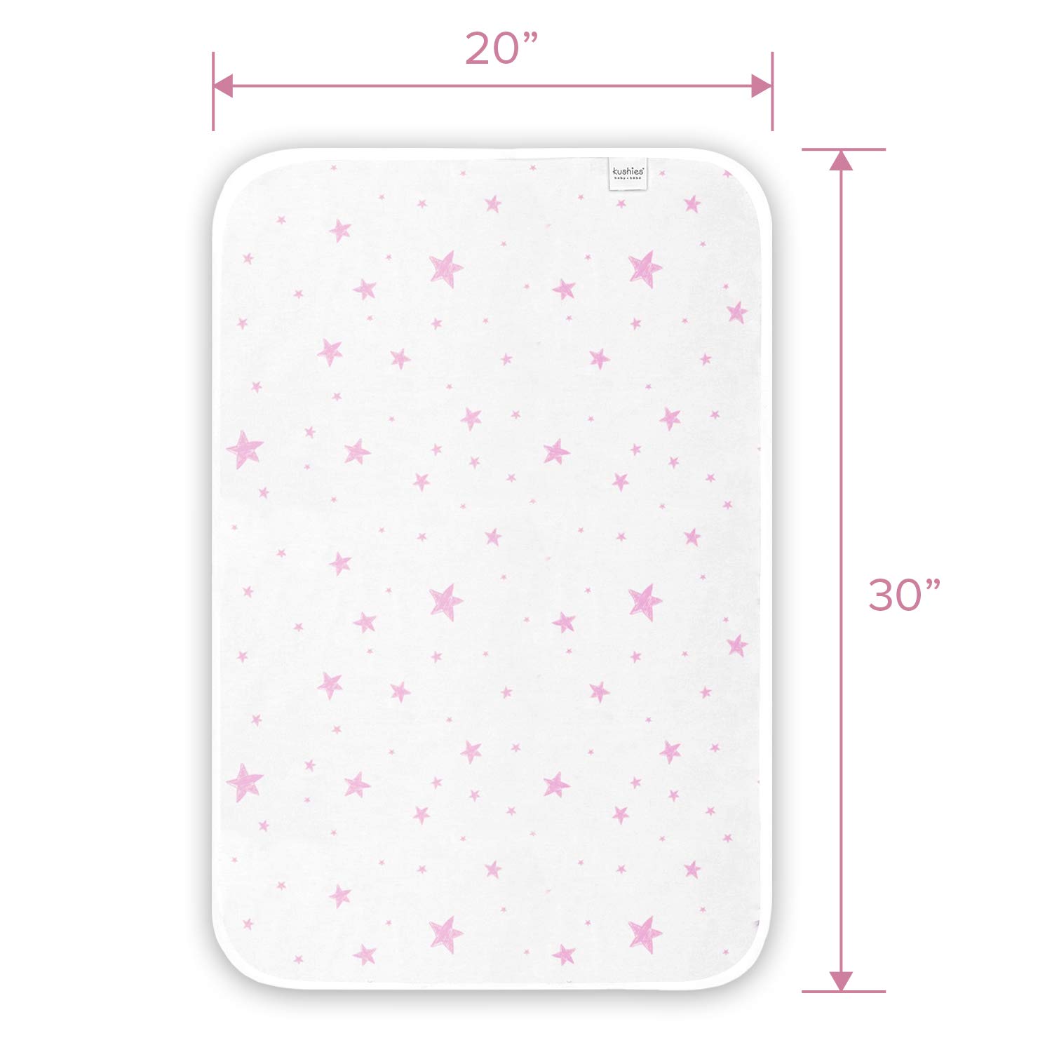 Kushies Deluxe Waterproof Changing Pad Liners - 20 x 30 inches Baby Changing Table Pad Covers - Baby Changing Pads in Pink Stars - Diaper Changing Pad Cover Waterproof for Changing Station