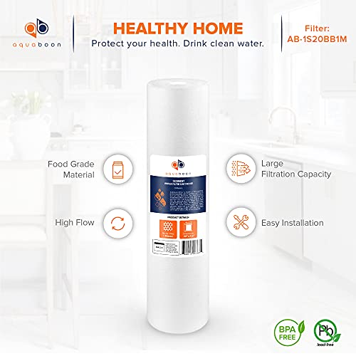 Aquaboon 1 Micron 20" x 4.5" Sediment Water Filter Replacement Cartridge | Whole House Sediment Filtration | Compatible with AP810-2, SDC-45-2005, FPMB-BB5-20, P5-20BB, FP25B, 155358-43, 2 Pack