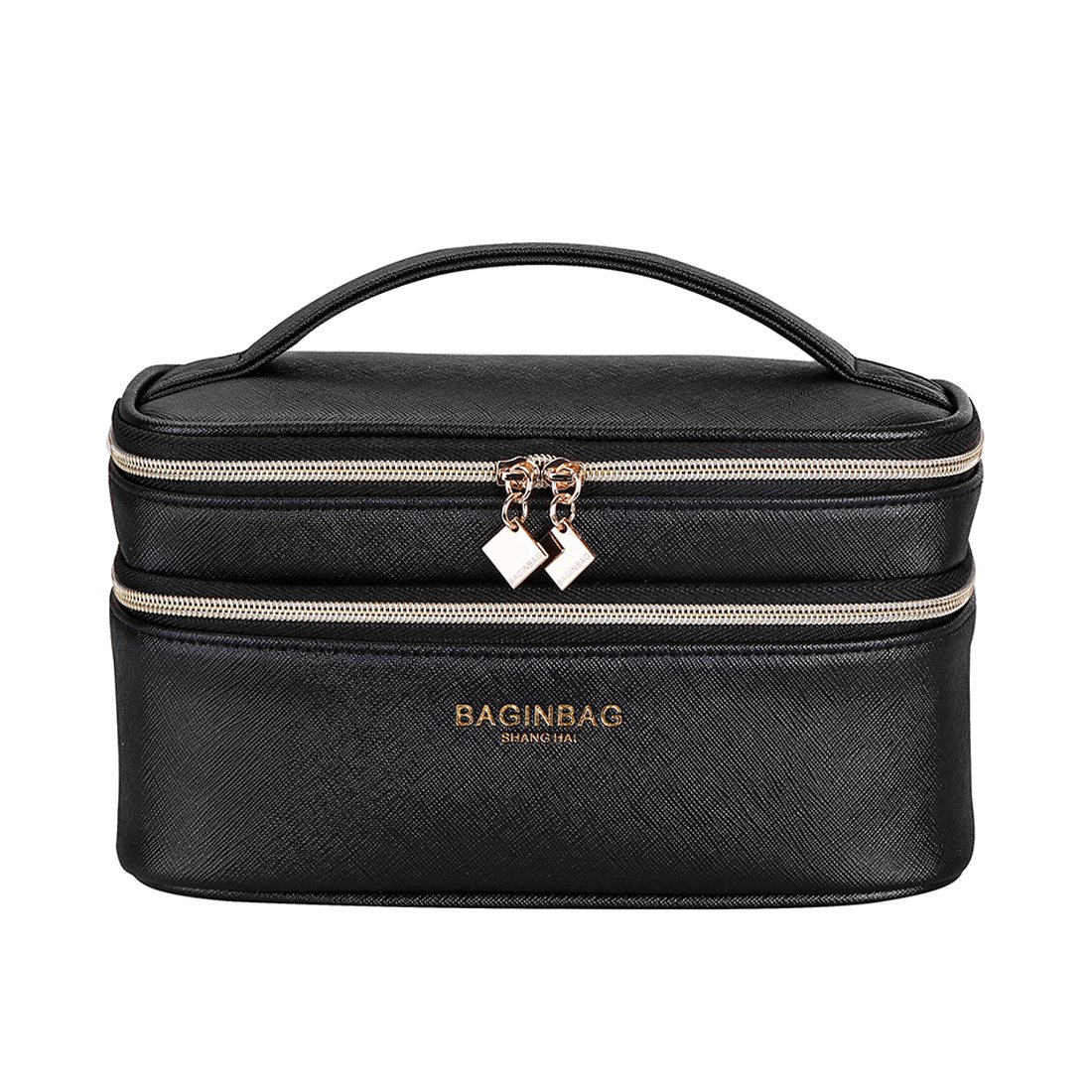 iN. Multifunction Dual Compartment Portable Waterproof Cosmetic Bag Travel Makeup Case With Handle -Two Storage Compartments Space Fits ALL Your Makeup and Lipstick Train Case for Womens