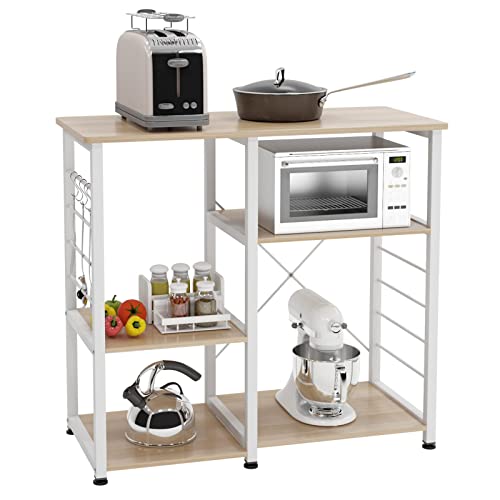 DlandHome Microwave Cart Stand 35.4 inches, Kitchen Baker's Rack Utility Storage Shelf Microwave Stand 3-Tierx3-Tier for Spice Rack Organizer Workstation Shelf, 171-M Maple, 1 Pack