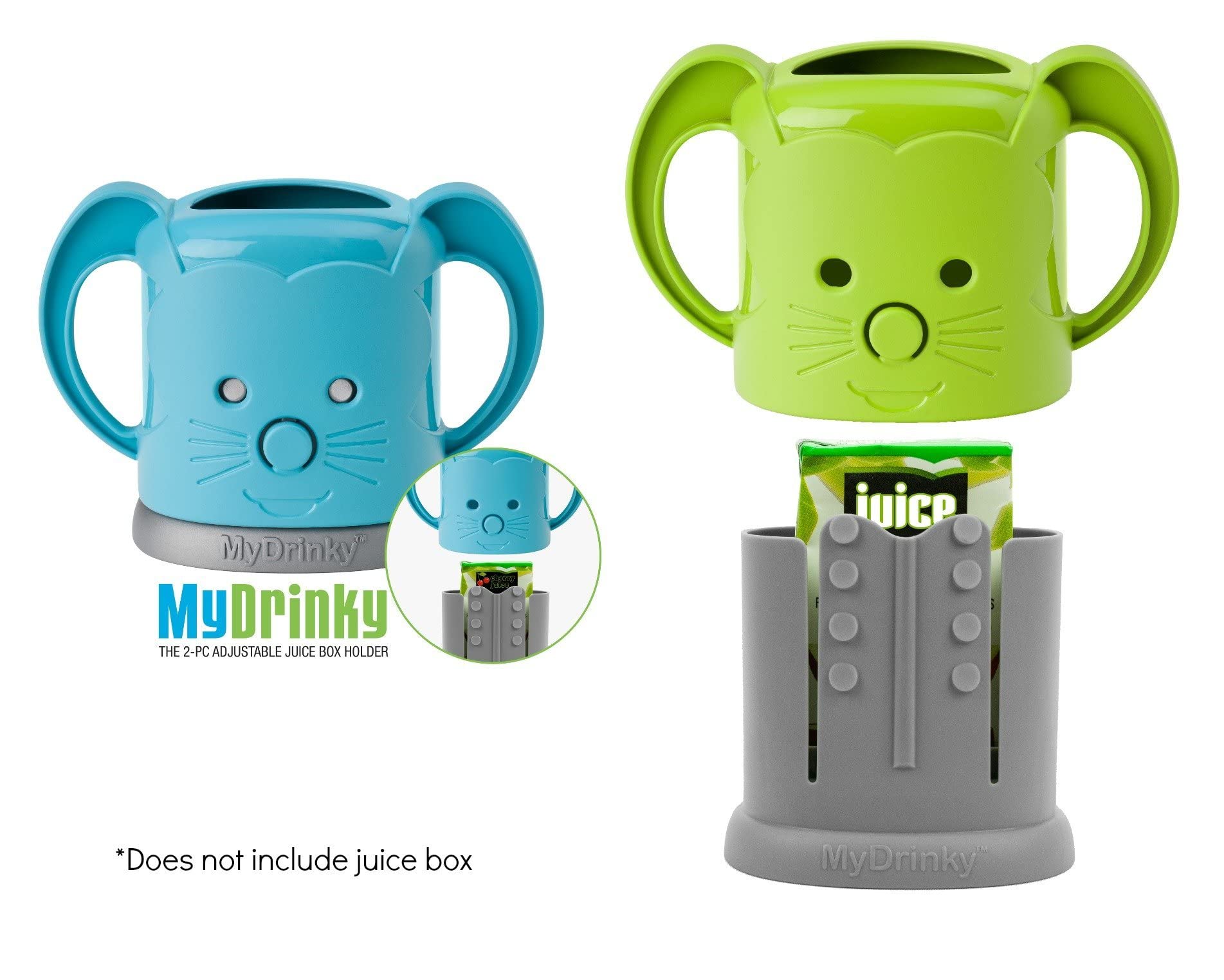 InchBug MyDrinky Pouch Holder No Squeeze, Reusable Drink Holder for Kids, Toddler and Babies | BPA-Free & Squeeze-Proof Cup Holder for Juice Boxes, Food Pouches | Dishwasher Safe, 2-Pack Lime/Aqua