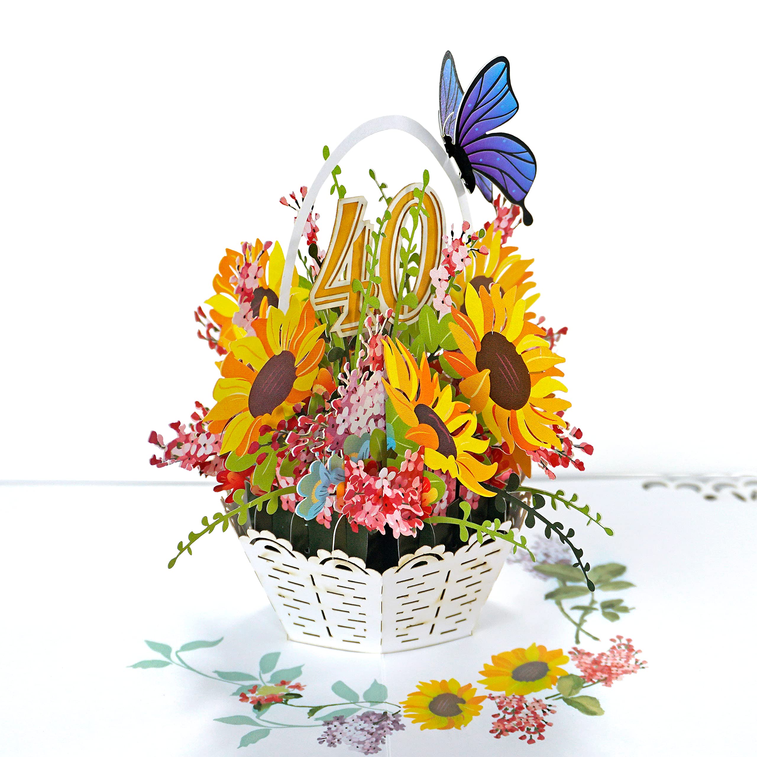 CUTPOPUP Birthday Card Pop Up, Mother's Day, 3D Greeting, Thank You Card (40th Sunflowers Bastket)