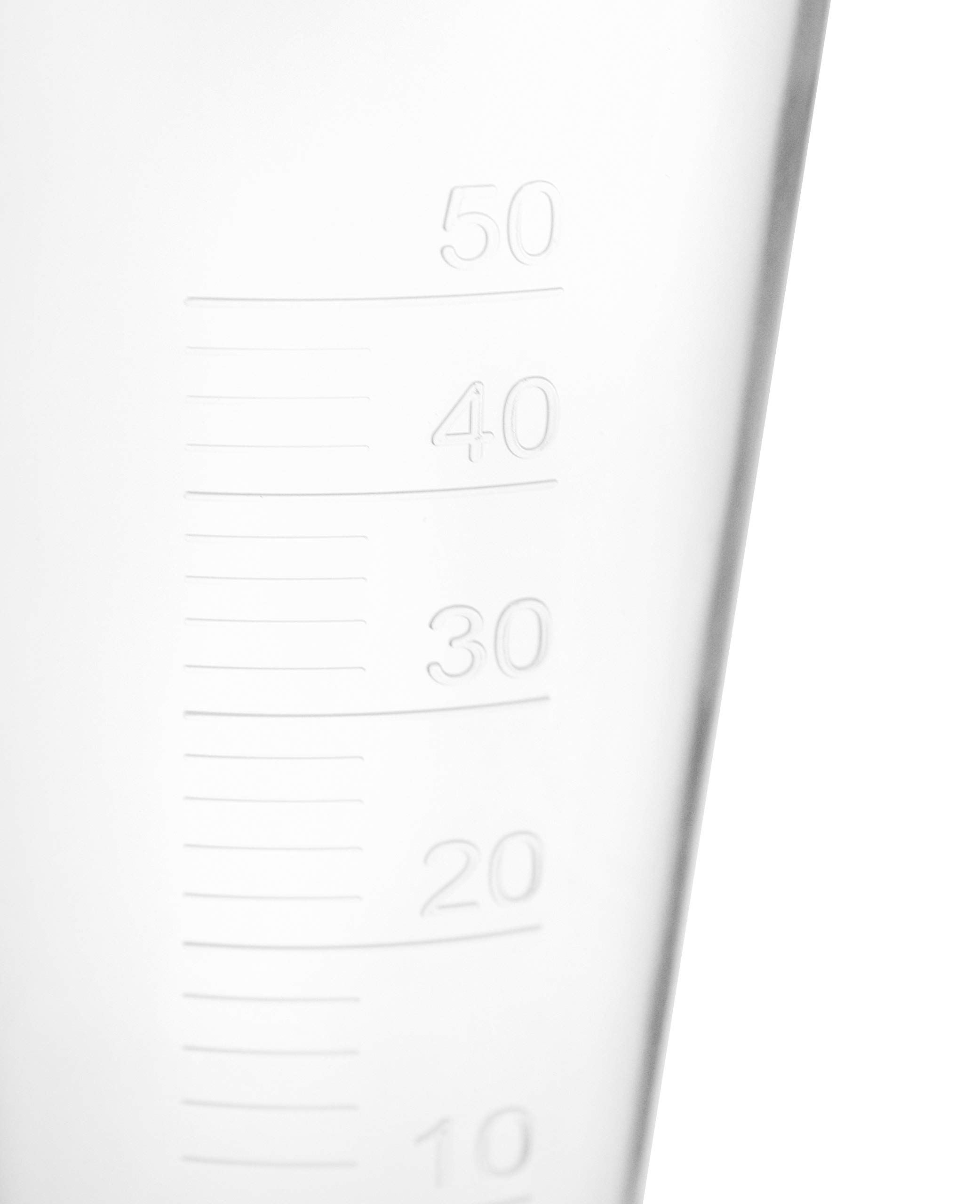 EISCO Conical Measure, 50ml - Polypropylene Plastic, Translucent - Pouring Spout - 2ml Raised Graduations - Hexagonal Base