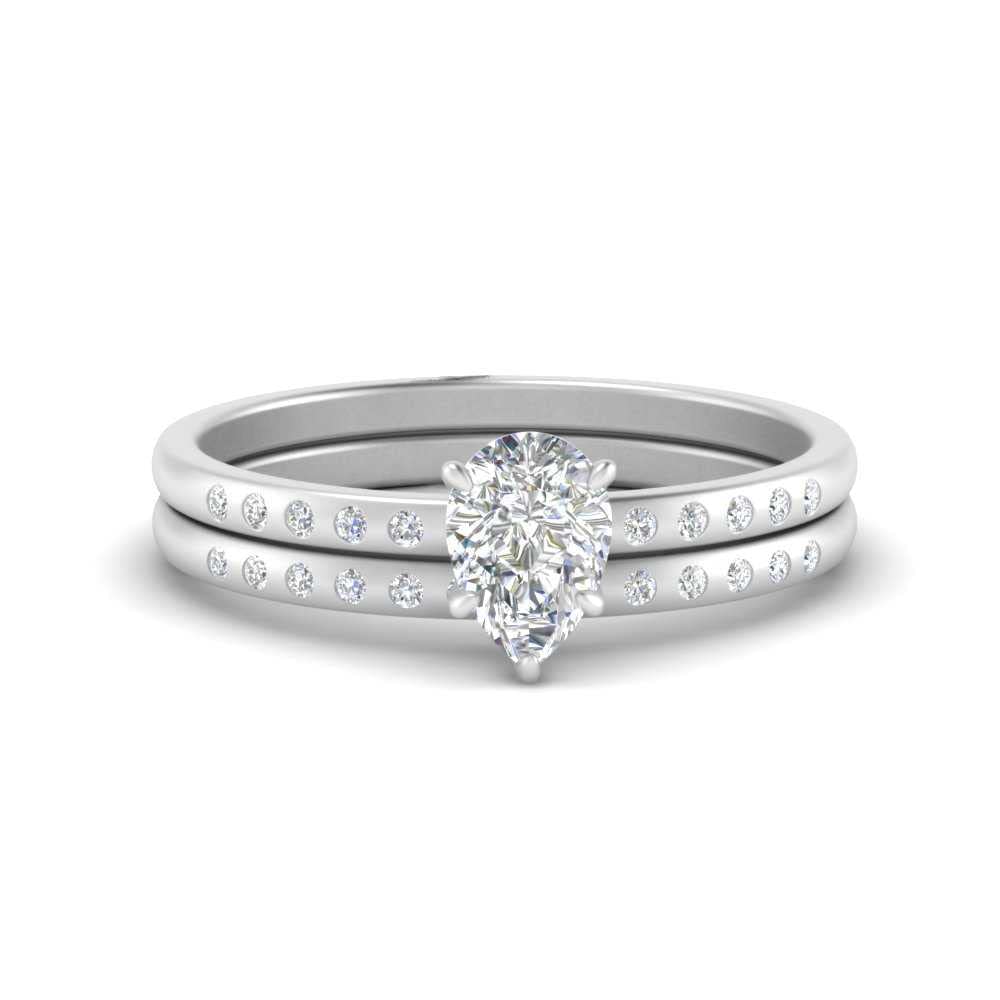 55Carat Scattered Bezel Wedding Ring Sets Sterling Silver Created Cubic Zircon Pear Shape White Color Wedding Ring Sets Bezel Setting in Size 10 Minimal Surprise Gifts for Ladies
