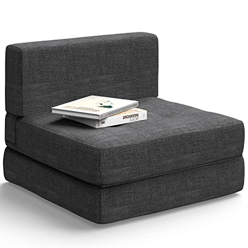 Aiho Sleeper Sofa Bed, Memory Foam Futon Sofa Bed, Floor Sofa Convertible Chair Bed Couch Bed, Modern Linen Fabric Removable Cover, for Living Room/Apartment/Loft, Dark Grey