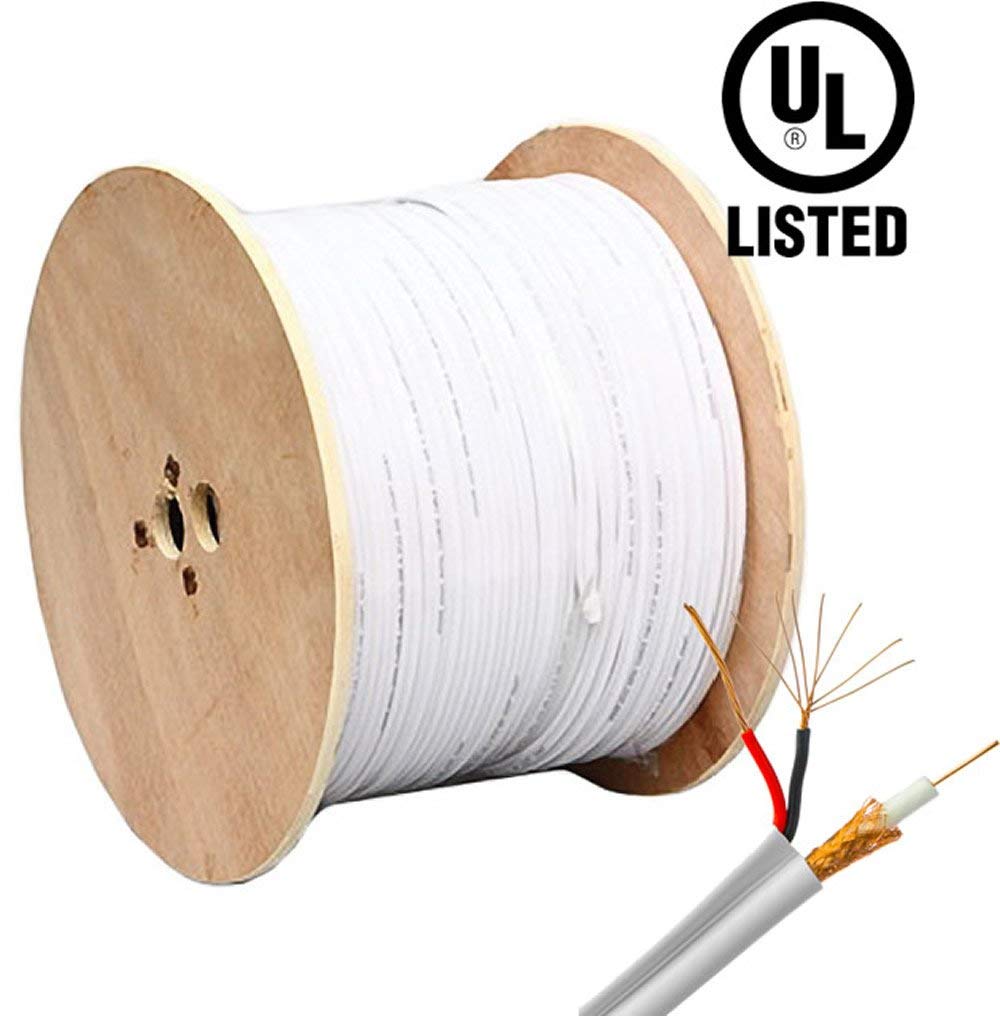 HDView Video Power Cable, 1000ft Siamese Coaxial RG59 Cable Wire for CCTV Security Camera, Wire Cord for HD (TVI/AHD/CVI/Analog) Security Camera, Combo Video & Power - 20AWG, 1000' Pull Out Box White