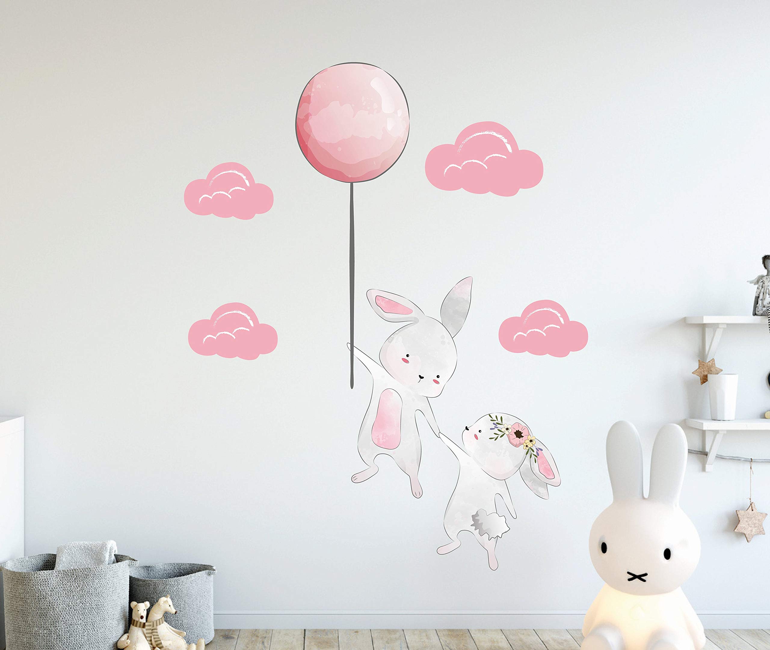 Wall Decal Bunny Rabbit Boys Girls Baby Wall Decal Sticker Hot WallDecal Decor Clouds Balloons Nursery Room Decor Wall Art Cute