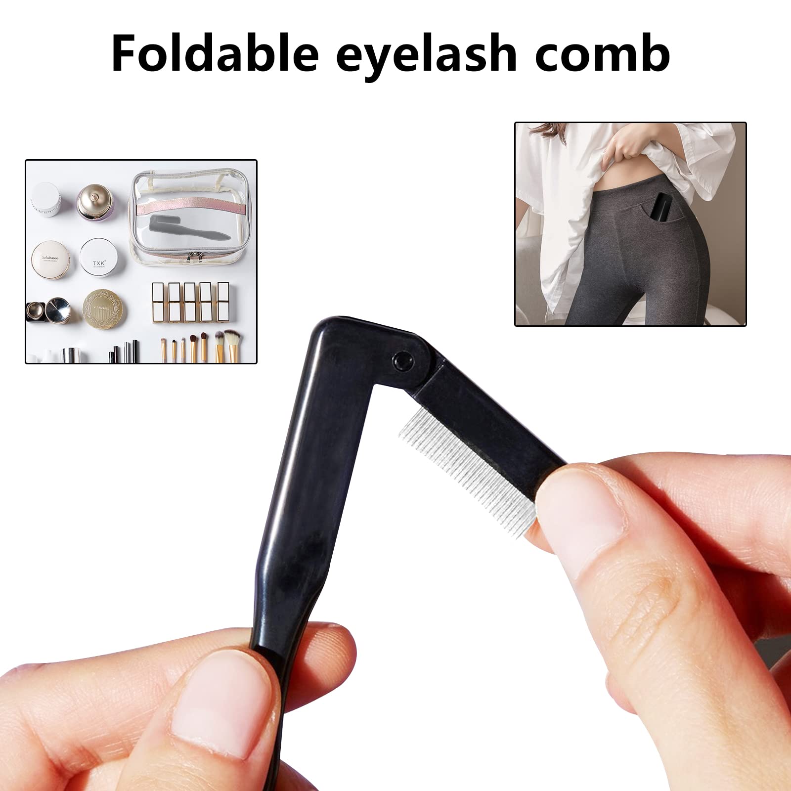 Acavado Folding Eyelash Comb, Eyelash Eyebrow Mascara Brush, Lash Brush Separator Tool with Metal Teeth, Black