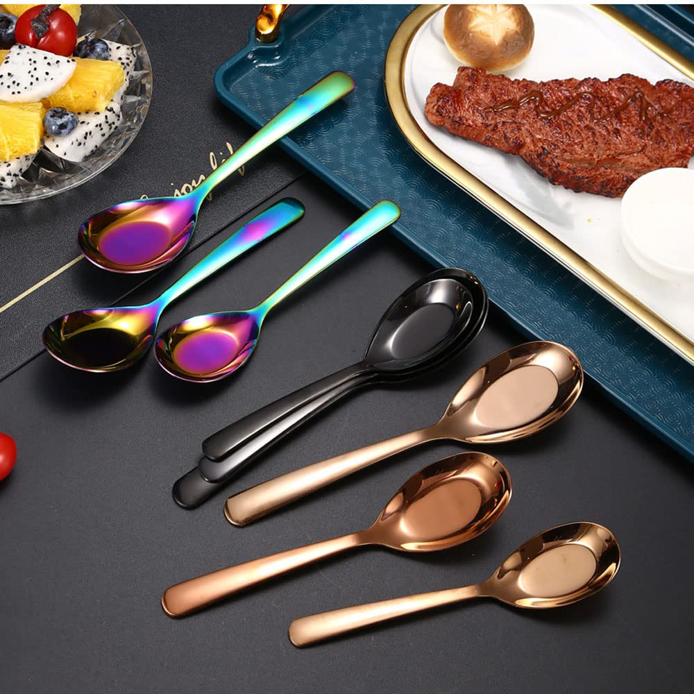 5 PCS Soup Spoon,Stainless Steel Spoon, Mirror Finish Spoons,Kitchen Serving Spoons ,Dessert Spoon,Coffee spoon,Ice Cream Spoons for Soup Rice Tea Milk Coffee Dessert(Golden)