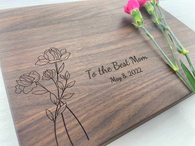 Personalized Cutting Board, Engraved Cutting Board, Mothers Day Gift, Happy Mothers Day, To the best mom, Carnation board, Gift for Mom, 150 (Cherry, 11" x 6")