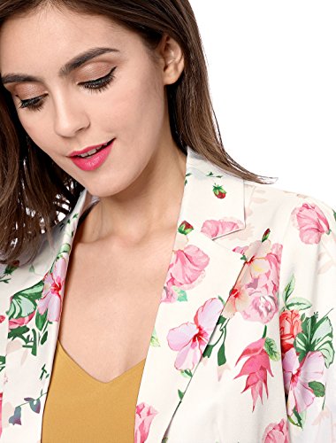 Allegra K Women's Open Front Notch Lapel Printed Business Casual Suit Blazer Jacket Medium White-Floral