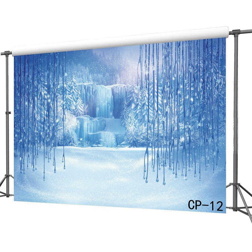 LYWYGG 7x5ft Ice and Snow White World Photography Backdrops Background Christmas Winter Snow Ice Crystal Pendant World for Children Photo Studio Props Backdrop CP-12