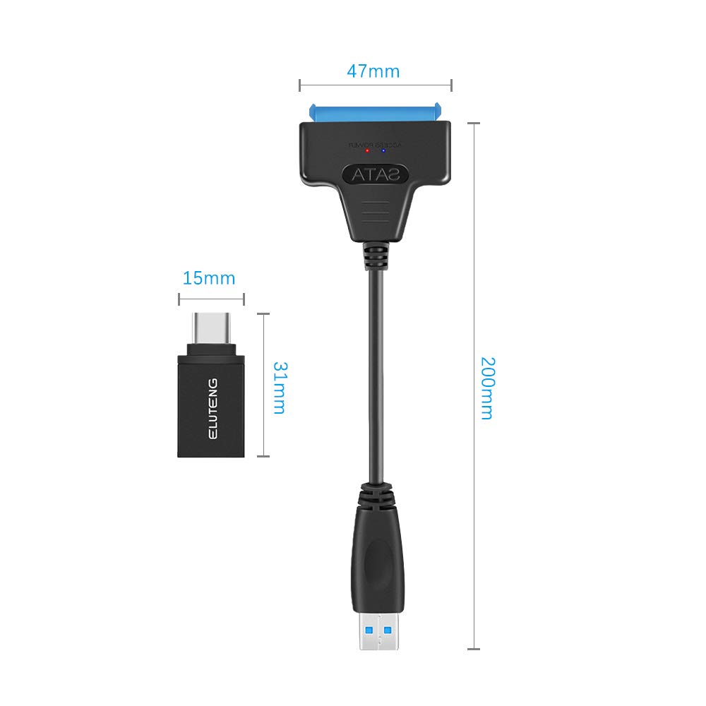 ELUTENG USB 3.0 SATA Adapter 2.5 Inch SATA to USB 3.0 Cable 22 Pin 7+15 HDD / SSD Cord Support UASP Serial ATA III Compatible for 2.5 SATA Hard Drive (USB C to SATA)