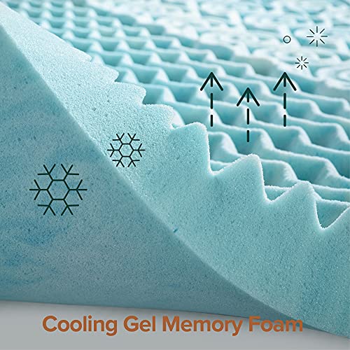 Zinus 1 Inch Green Tea Cooling Gel Memory Foam Zoned Support Mattress Topper, King, Blue