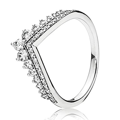 925 Sterling Silver pan Ring Princess Wishbone with Crystal Rings for Women Wedding Party Gift Fine Jewelry
