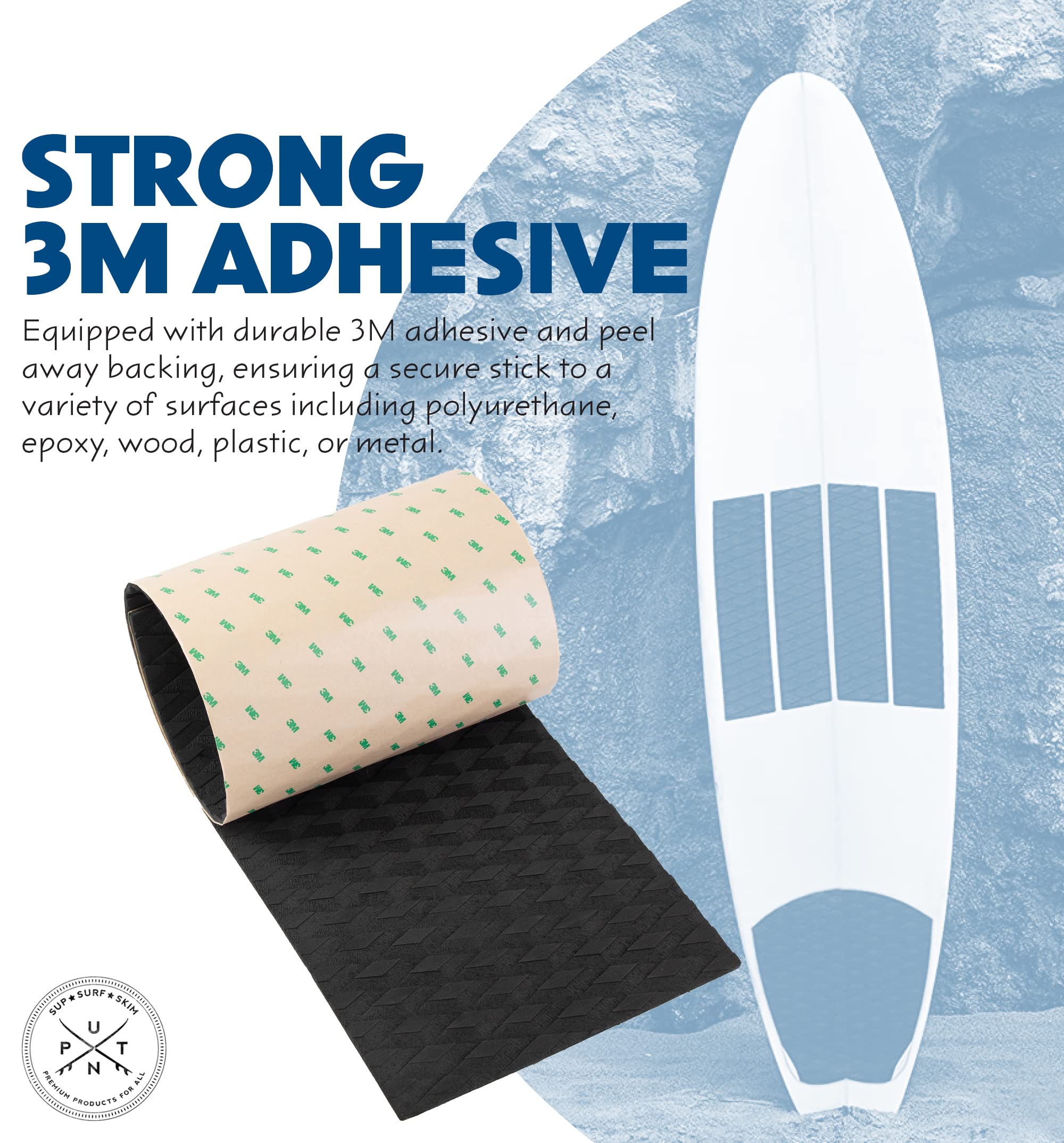 5 Piece Skimboard Traction Pad & 4 Piece Front Surfboard Traction Pads - Skim Board Stomp Foot Pads w/Arch Bar Set for Longboard, Shortboard, Fish Board, Skimboard & Surfing - Premium 3M Adhesive