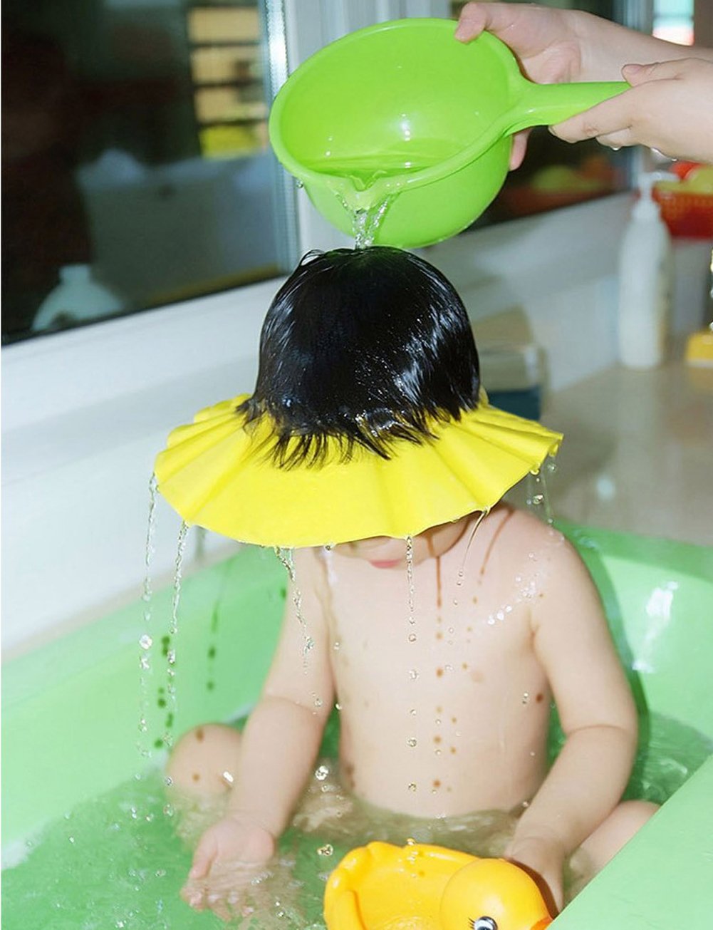 Elandy 3pcs Soft Adjustable Shampoo Bath Bathing Shower Cap Hat Wash Hair Sheet Hat for Baby Kids Children Color Random