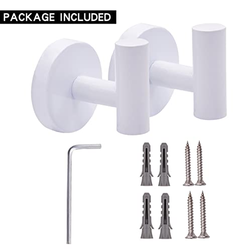 Biomoty Towel Hooks White, 2 Pack SUS304 Stainless Steel Wall Hooks for Hanging, Heavy Duty Coat Robe Clothes Hook Wall Mounted for Bathroom Bedroom Kitchen (White)