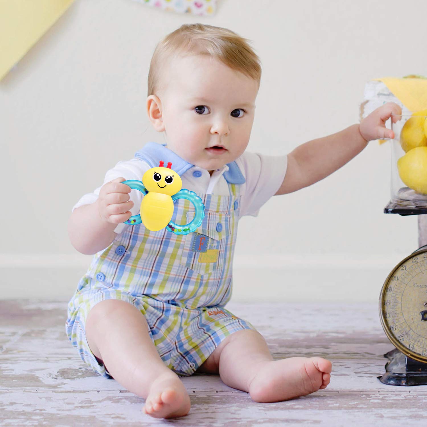 infunbebe Baby Rattles Teether Toy, Grab, Shaker & Spin Rattle, First Senses Shaking Bell Rattle Set for 3+ Months Infant, 6 Pcs