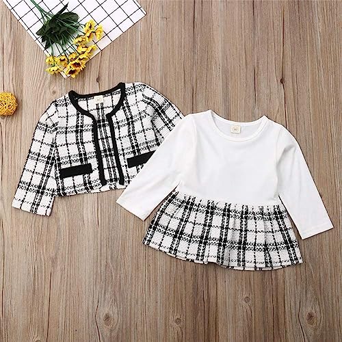 Rtnnsbbfcm Toddler Baby Girl Outfits Plaid Long Sleeve Tops Cardigan +Short Skirt Fall Winter Clothes