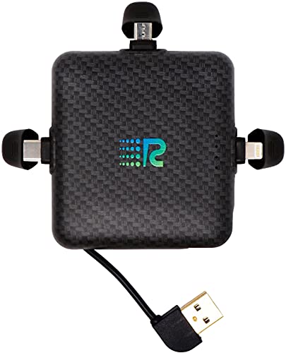 Rush Charge Wireless Power Bank (Black) – Trident 3-in-1, 4000mAh Portable Battery Bank for Samsung, iPhone, Earbuds, & More - Micro USB, Lightning, & USB C Power Bank – Travel Slim Power Bank