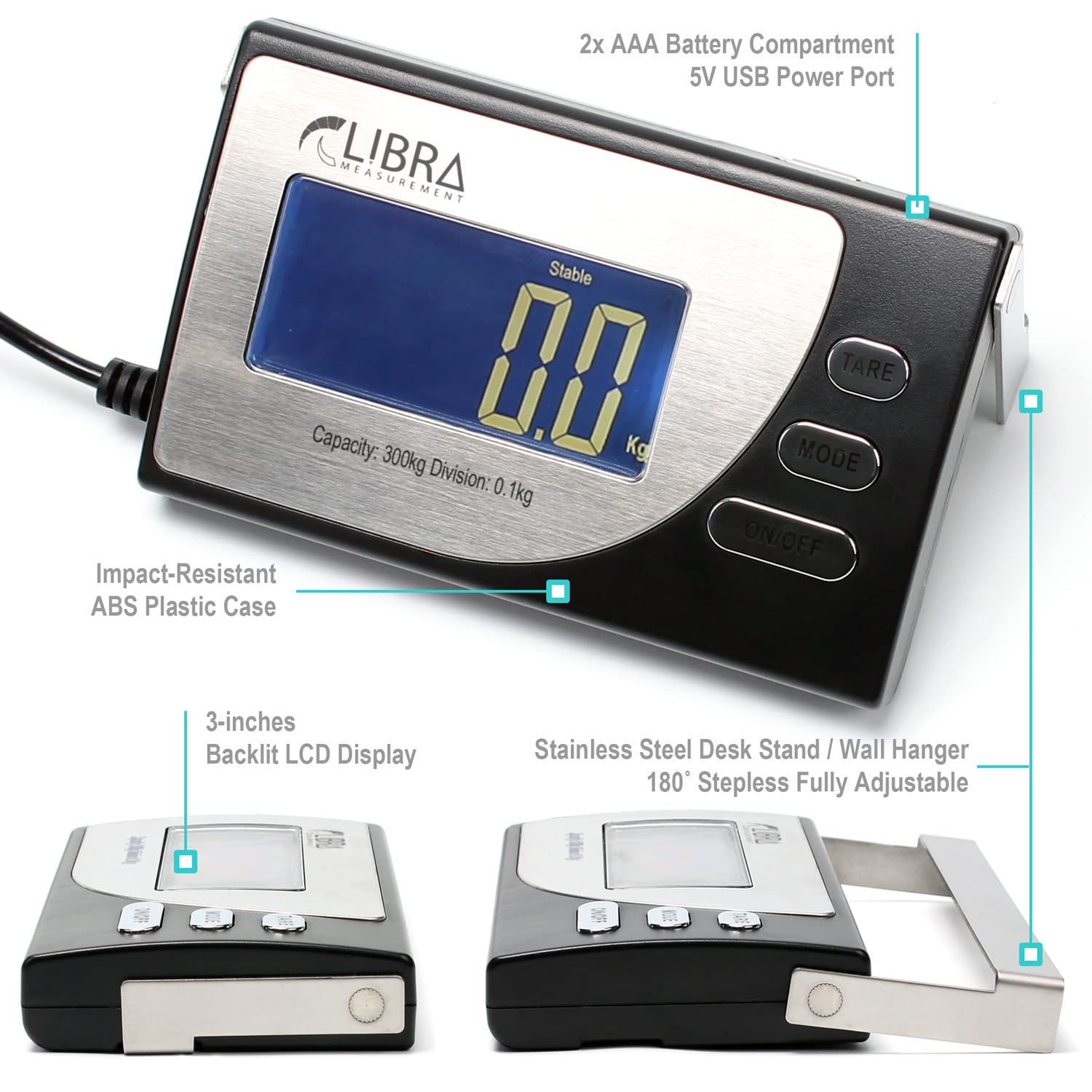 660 lb (300 kg) Digital Heavy Duty Postal Shipping Scale, Cast Aluminum Pan, Backlit LCD, AC Adapter, Multi Weight Unit, Capacity: Max 300 kg (660 lb), Min 0.5 kg (1.1 lb), Division 0.1 kg / 0.1 lb