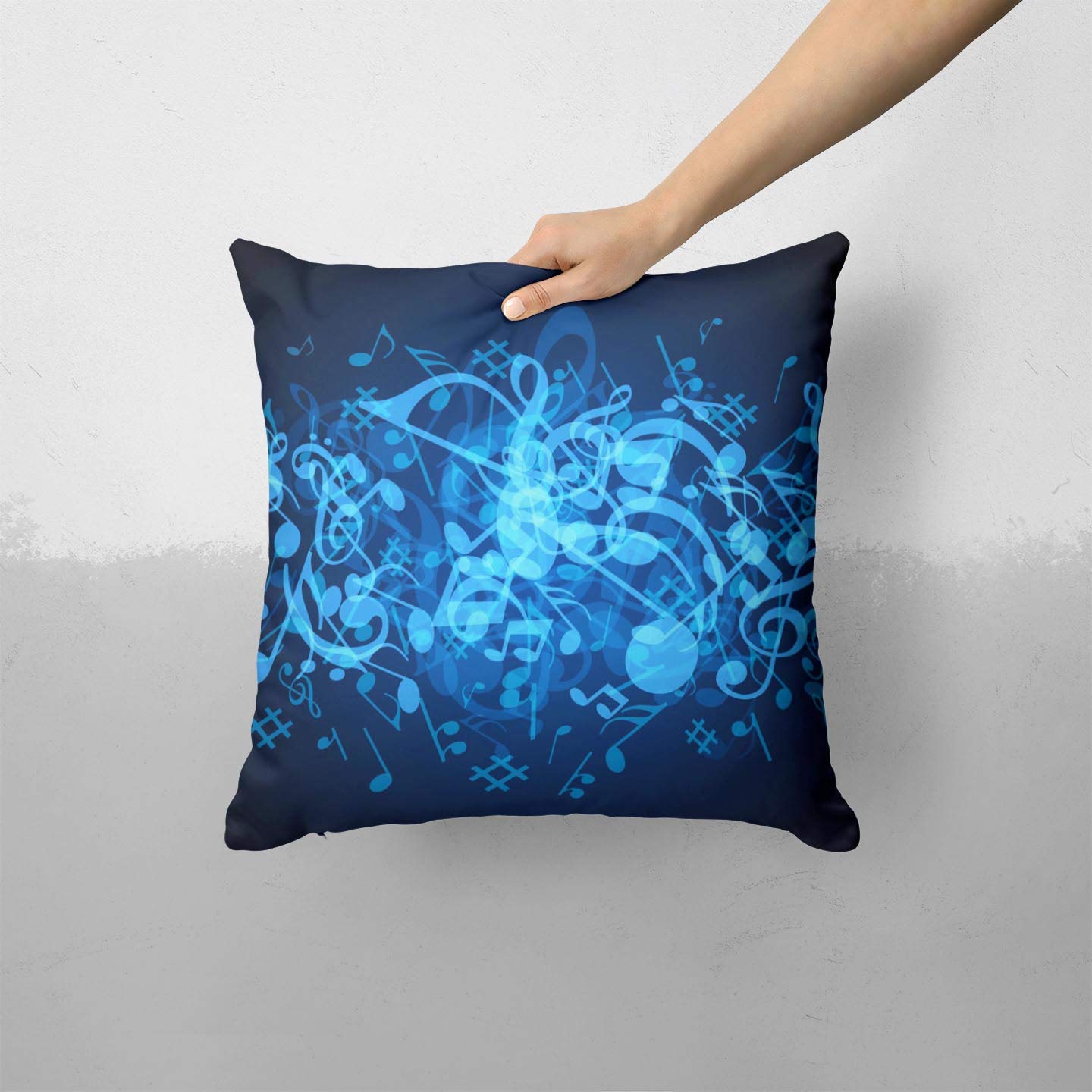iiRov Glowing Blue Music Notes - Custom Decorative Home Decor Indoor or Outdoor Throw Pillow Cover for Sofa, Bed or Couch Cushion (Pillow CASE Cover ONLY)