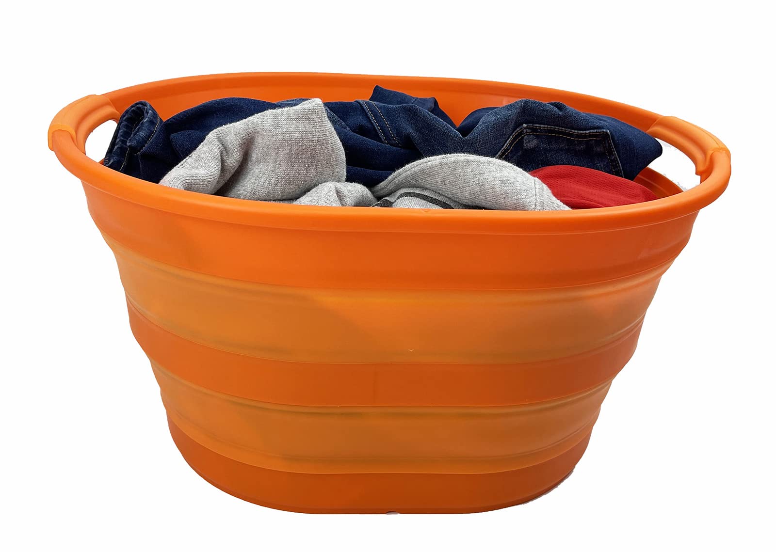 SAMMART 23L (6 Gallons) Collapsible Plastic Laundry Basket - Oval Tub/Basket - Foldable Storage Container/Organizer - Portable Washing Tub - Space Saving Laundry Hamper (Orange)