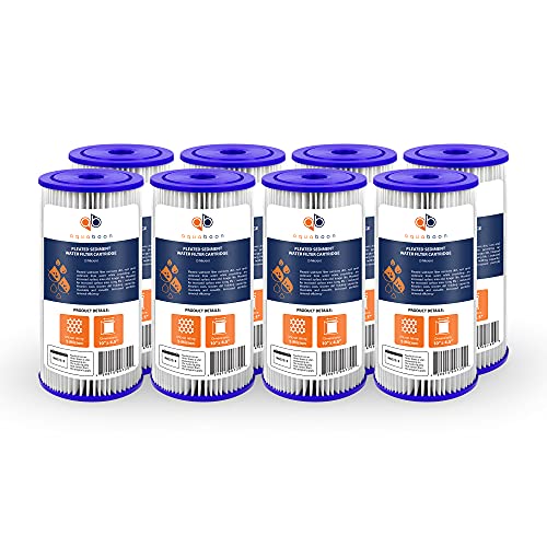 Aquaboon 5 Micron 10" x 4.5" Pleated Sediment Water Filter Replacement Cartridge | Whole House Sediment Filtration | Compatible with FXHSC, ECP5-BB, FM-BB-10-5, CP5-BBS, 255490-43, HDC3001, 8-Pack